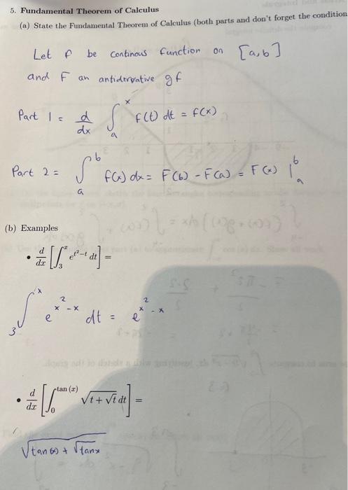 Solved 5. Fundamental Theorem of Calculus (a) State the | Chegg.com