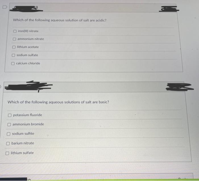 Solved Which of the following aqueous solution of salt are | Chegg.com
