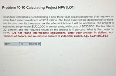 Solved Problem 10-10 ﻿Calculating Project NPV | Chegg.com