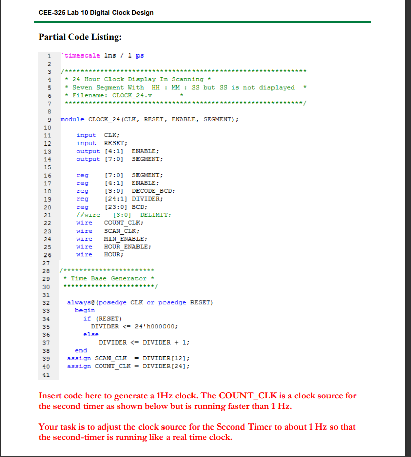 Solved This lab is to design a 24-hour digital clock for | Chegg.com