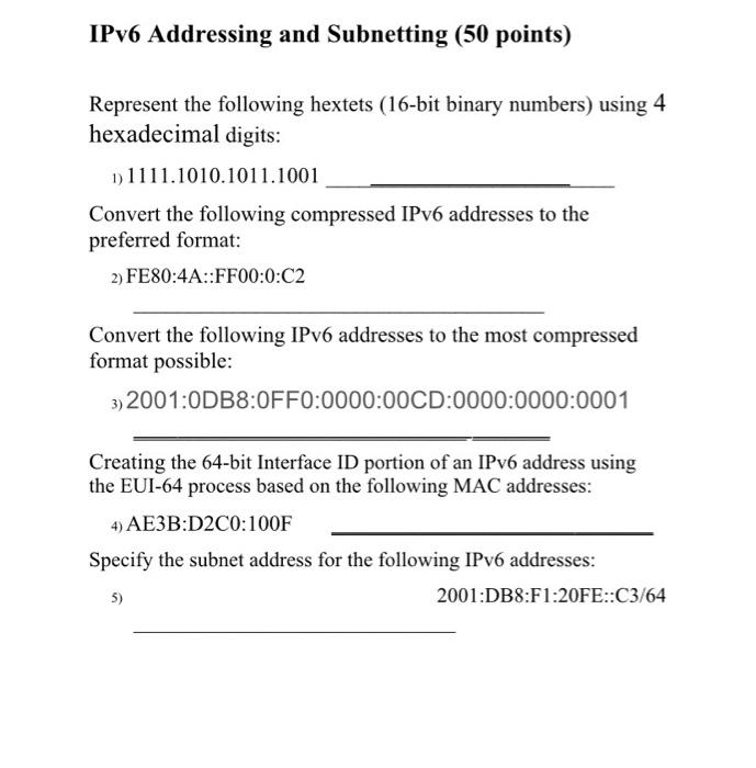 Solved Represent the following hextets (16-bit binary | Chegg.com