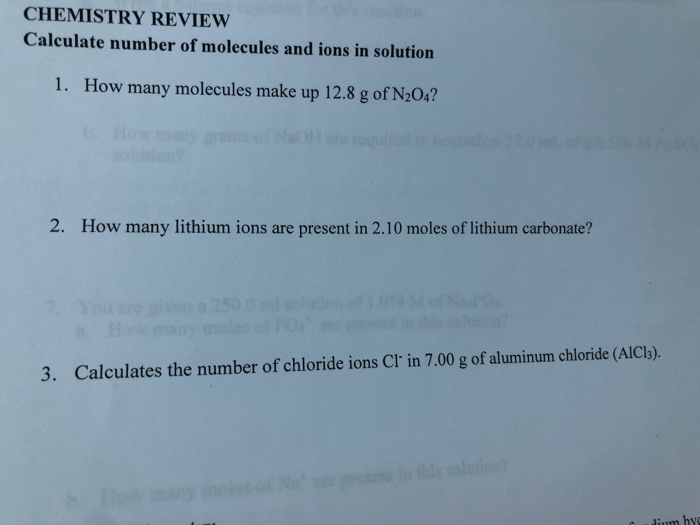 Solved CHEMISTRY REVIEW Calculate number of molecules and | Chegg.com