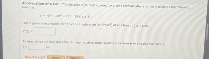 Solved Acceleration of a Car The distances (in feet) covered | Chegg.com