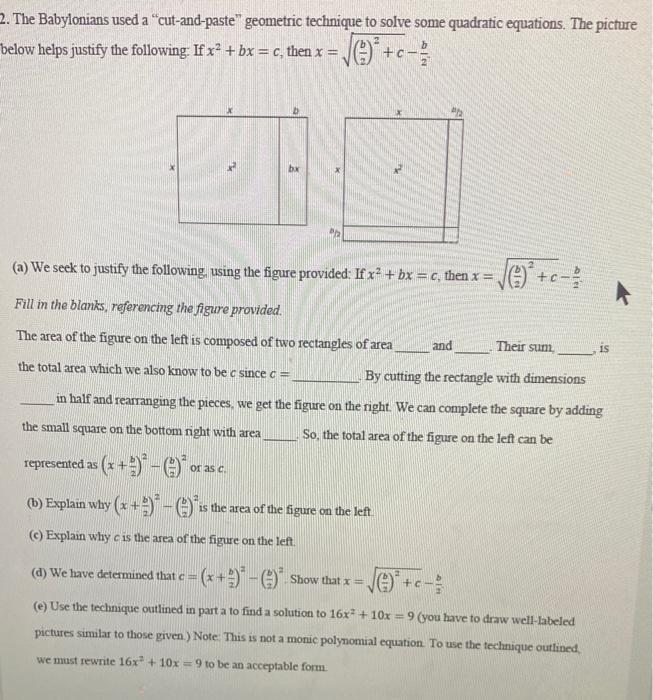 Solved The Babylonians used a "cut-and-paste" geometric | Chegg.com
