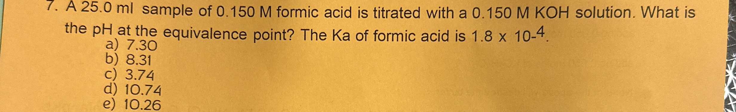 Solved A 25.0 ﻿ml sample of 0.150 ﻿M formic acid is titrated | Chegg.com