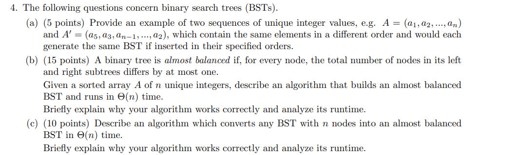 Solved The following questions concern binary search trees | Chegg.com