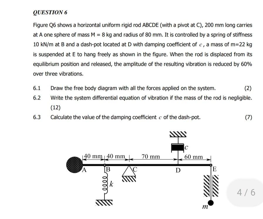 Solved Figure Q6 shows a horizontal uniform rigid rod ABCDE | Chegg.com