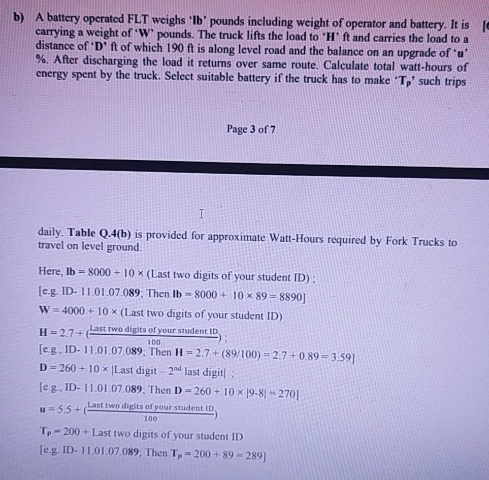 Solved b) A battery operated FLT weighs 'Ib' pounds | Chegg.com