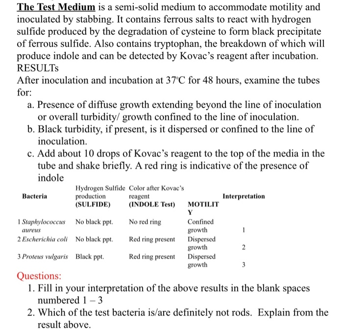 Solved The Test Medium is a semi-solid medium to accommodate | Chegg.com