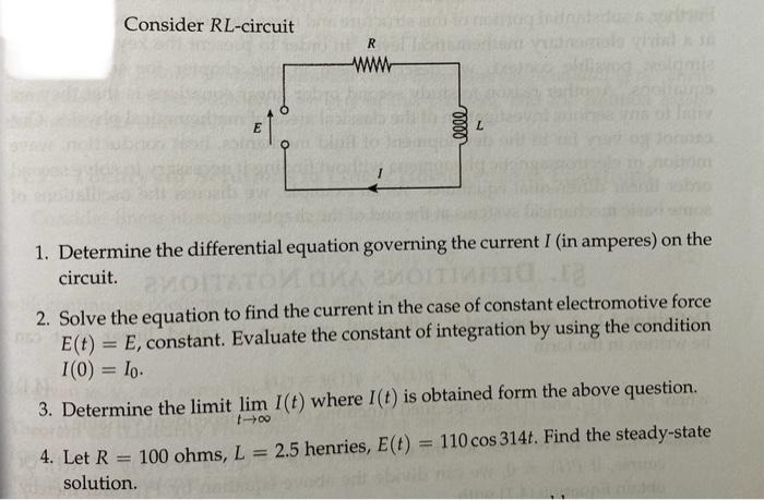 Solved Consider RL-circuit R wwww ups. E 1. Determine the | Chegg.com