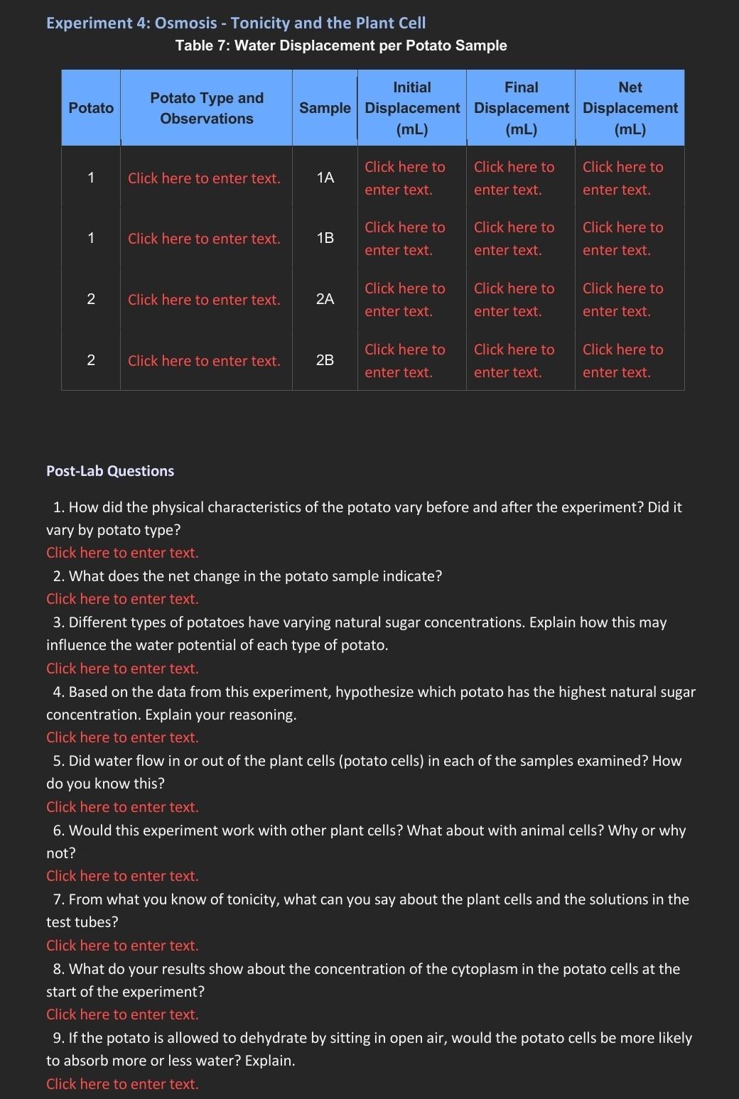 Experiment 4: Osmosis - Tonicity and the Plant Cell | Chegg.com