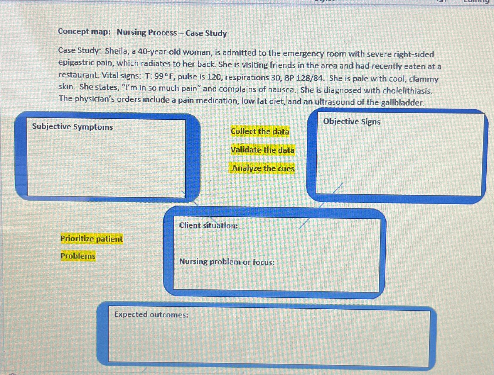 Solved Concept Map Nursing Process ï Case Studycase Study Chegg