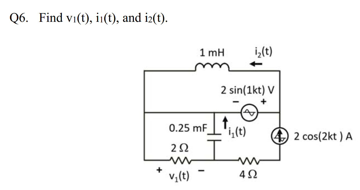 Solved Q6. ﻿Find v1(t),i1(t), ﻿and i2(t). | Chegg.com