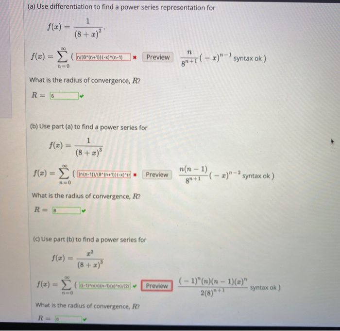 Solved (a) Use differentiation to find a power series | Chegg.com