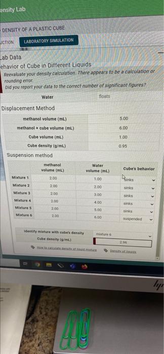 Solved I can't find the cube density please help me find it. | Chegg.com