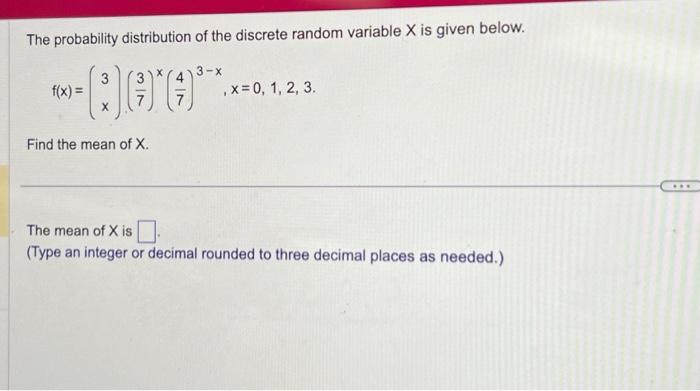 Solved The probability distribution of the discrete random | Chegg.com