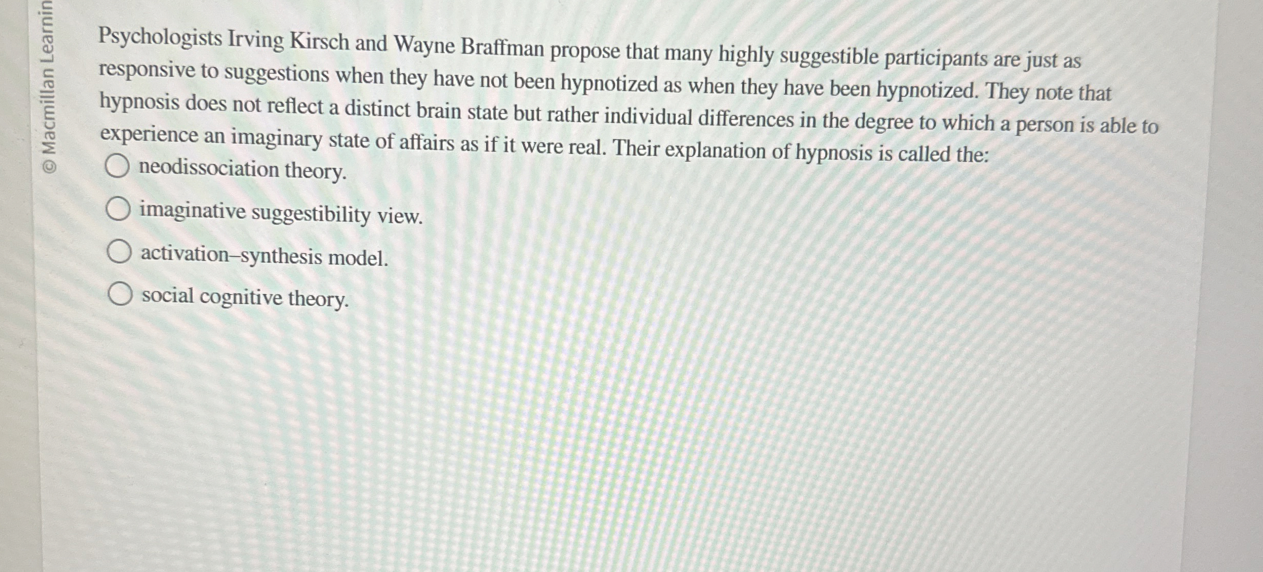 Solved Psychologists Irving Kirsch and Wayne Braffman | Chegg.com