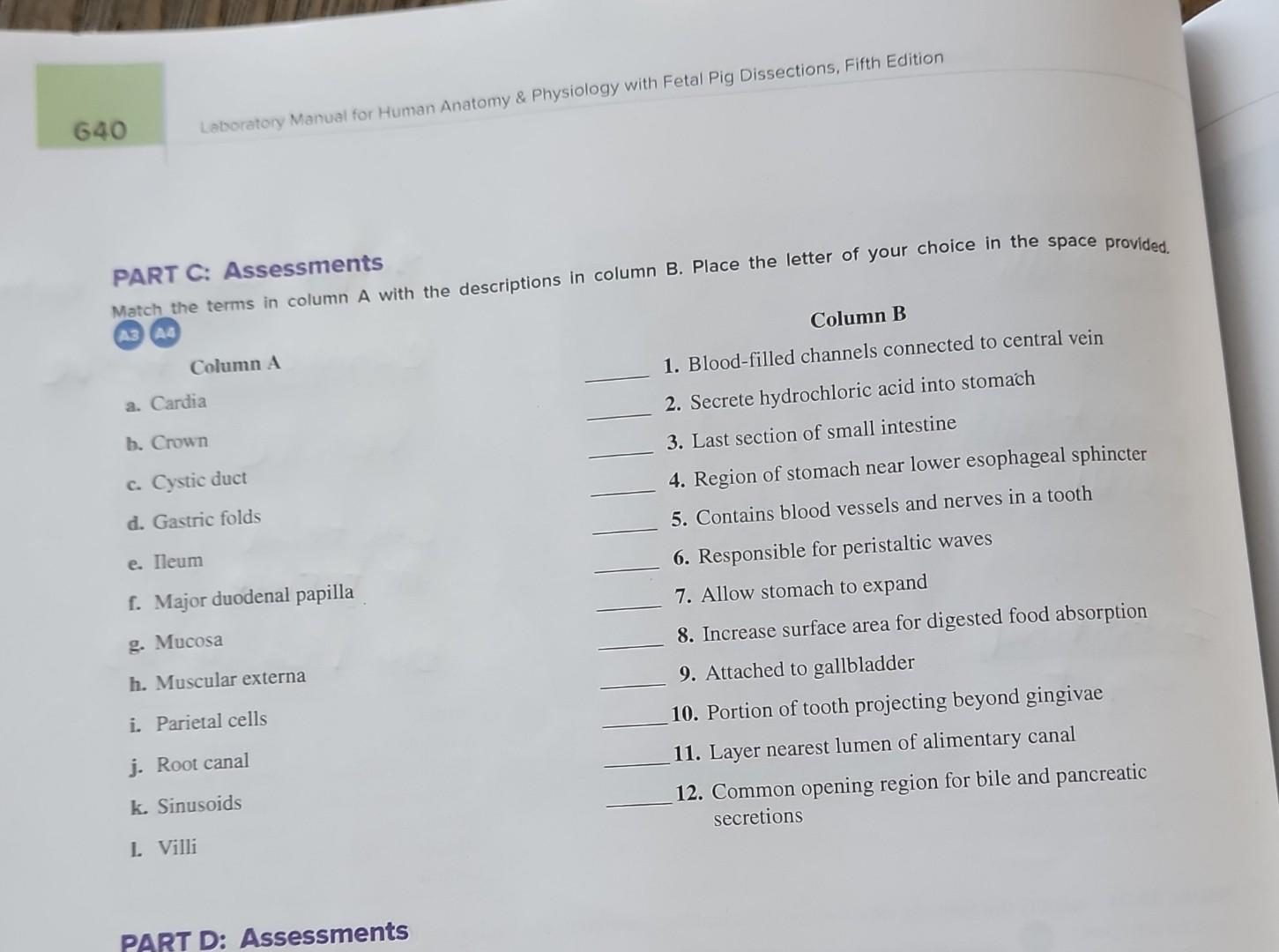 Solved PART C: Assessments Match the terms in column A with | Chegg.com Solved PART C: Assessments Match the terms in column A with | Chegg.com