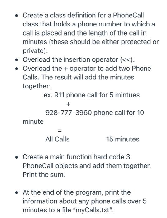 Solved • Create a class definition for a PhoneCall class | Chegg.com