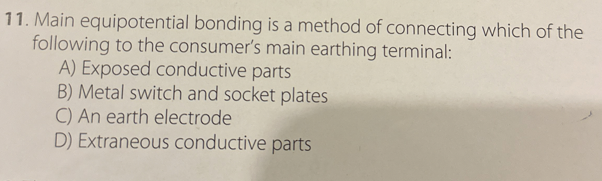 Solved Main equipotential bonding is a method of connecting | Chegg.com