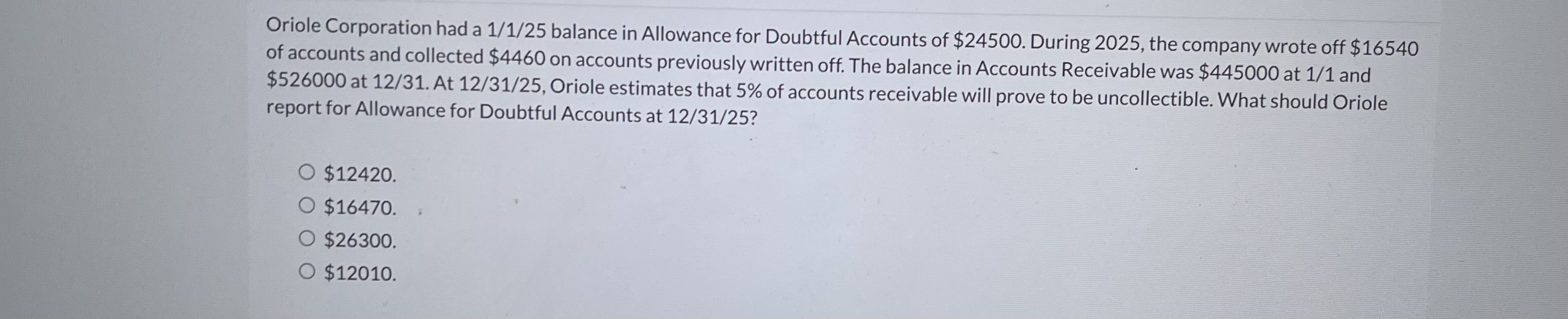 Solved Oriole Corporation had a 11?25 ﻿balance in Allowance | Chegg.com