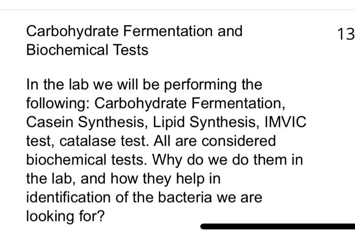 Solved Carbohydrate Fermentation and Biochemical Tests In | Chegg.com