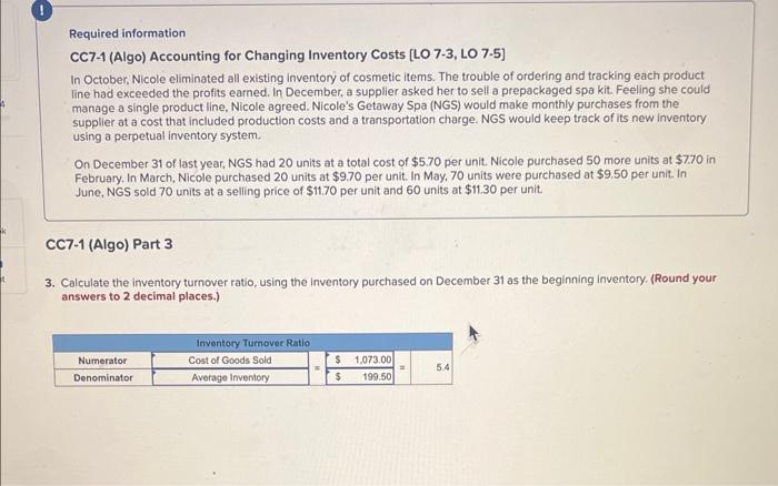 Solved CC7-1 (Algo) Accounting for Changing Inventory Costs | Chegg.com