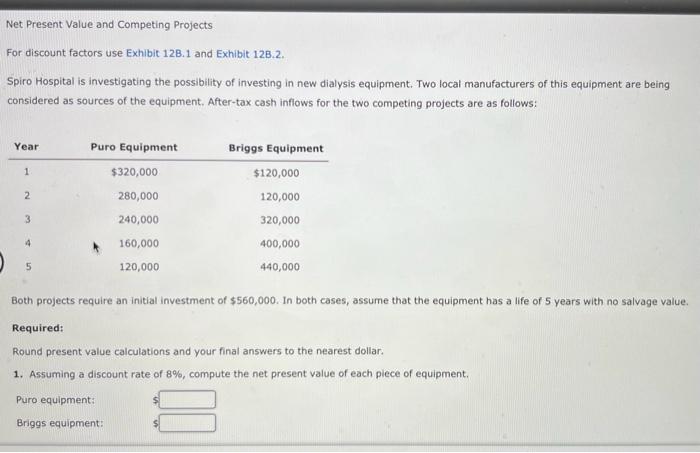 Net Present Value and Competing Projects For discount | Chegg.com