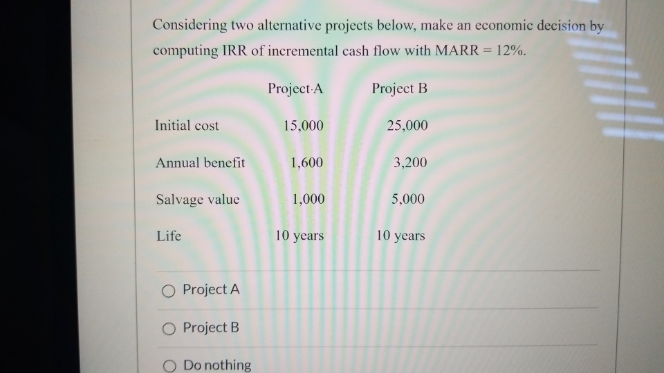 Solved Considering two alternative projects below, make an | Chegg.com