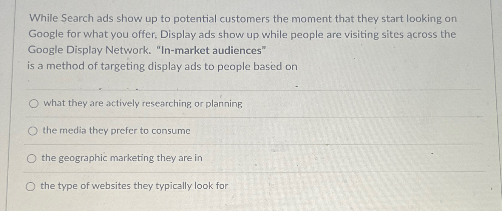 Solved While Search ads show up to potential customers the | Chegg.com