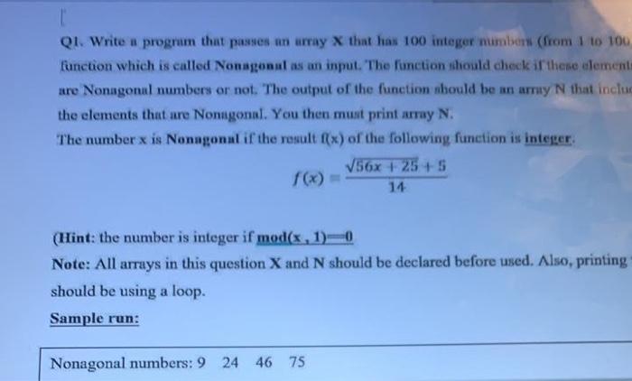 Solved Q1. Write a program that passes an array x that has | Chegg.com