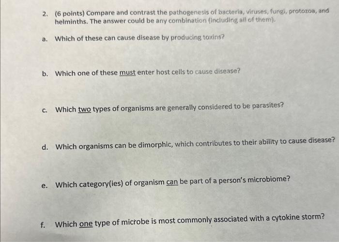 Solved 2. (6 points) Compare and contrast the pathogenesis | Chegg.com