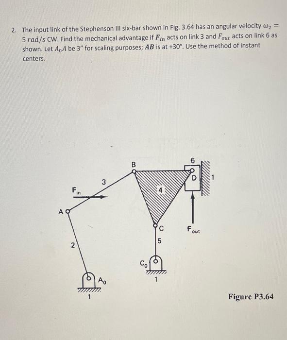 Solved 2. The input link of the Stephenson III six-bar shown | Chegg.com