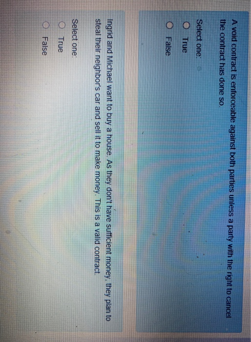 Solved A void contract is enforceable against both parties | Chegg.com