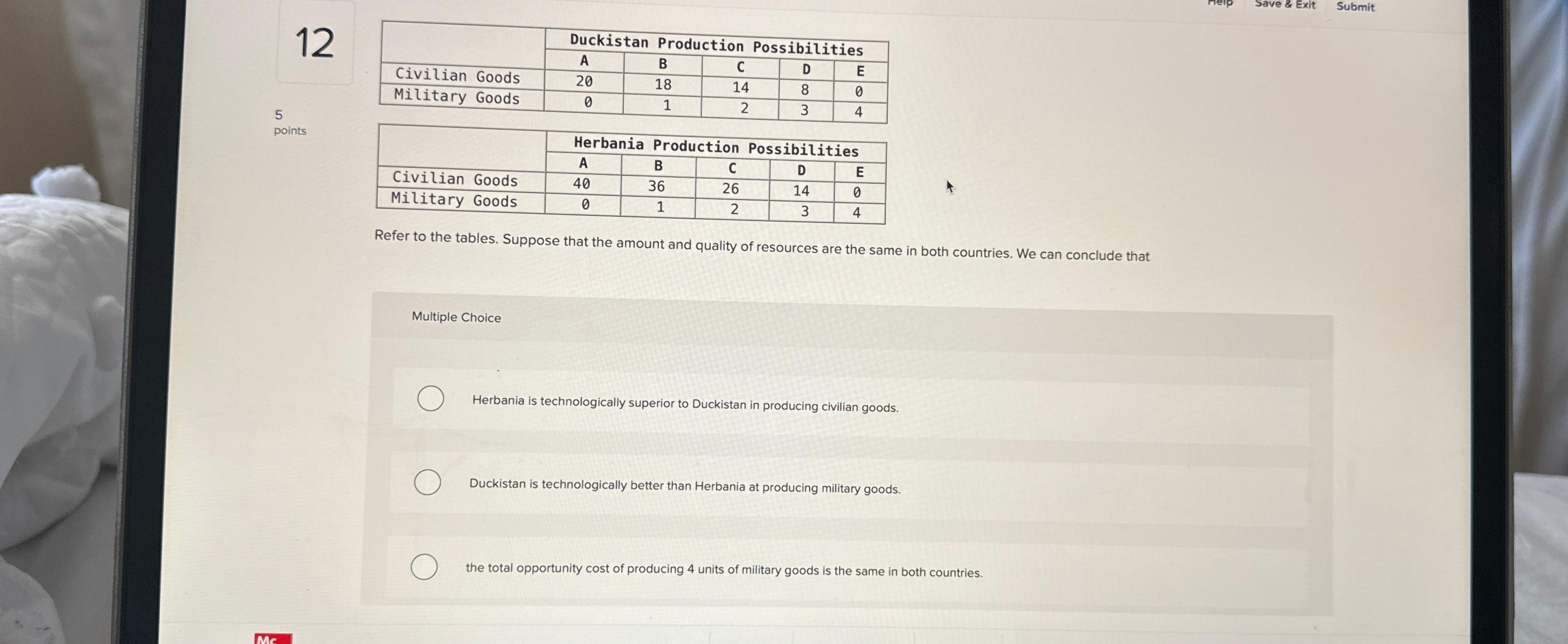 Solved 125\table[[,Duckistan Production | Chegg.com