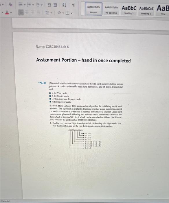 Solved Assignment Portion - hand in once completed | Chegg.com