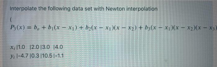 Solved Interpolate the following data set with Newton | Chegg.com