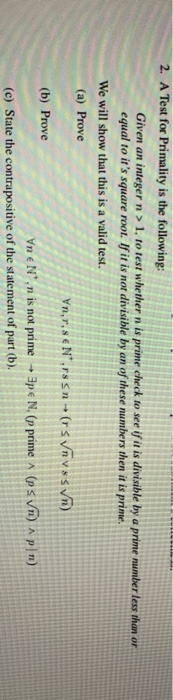 Solved 2. A Test for Primality is the following: Given an | Chegg.com