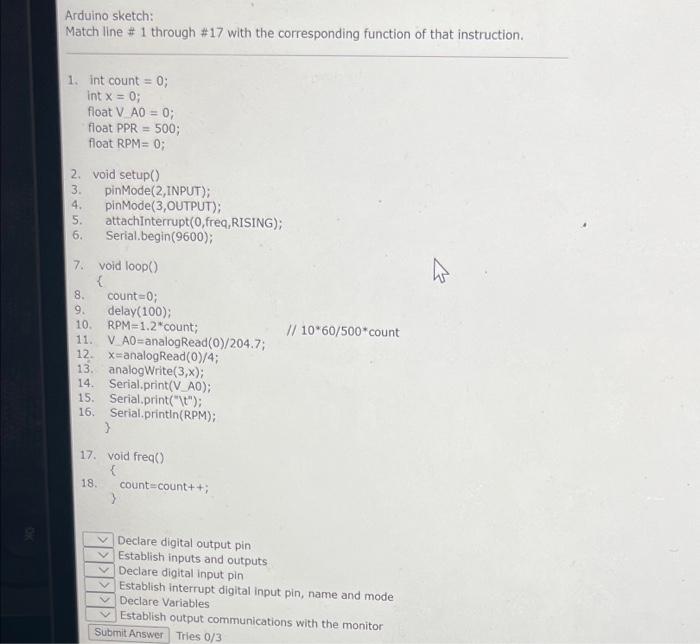 Solved Arduino sketch: Match line \#1 through \#17 with the | Chegg.com
