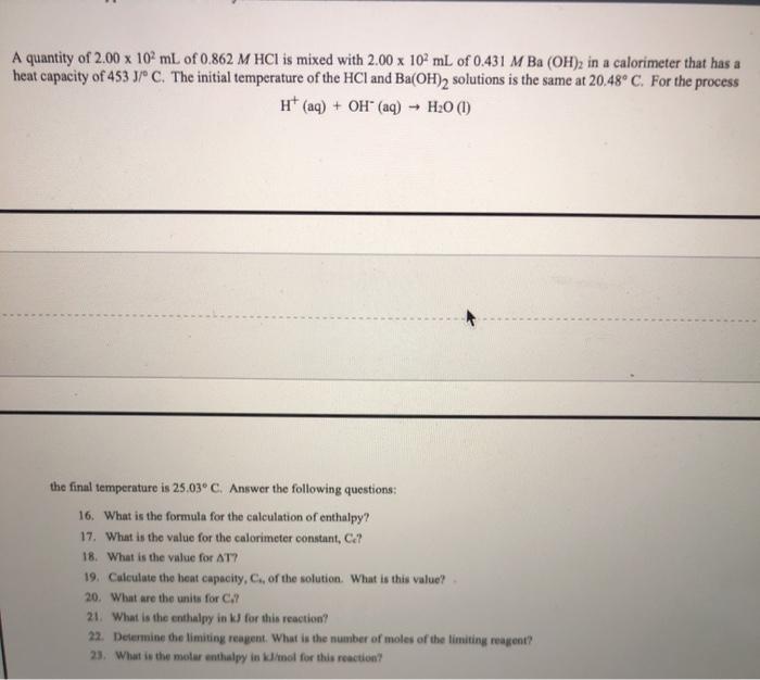 Solved A quantity of 2.00 x 10 mL of 0.862 M HCl is mixed | Chegg.com