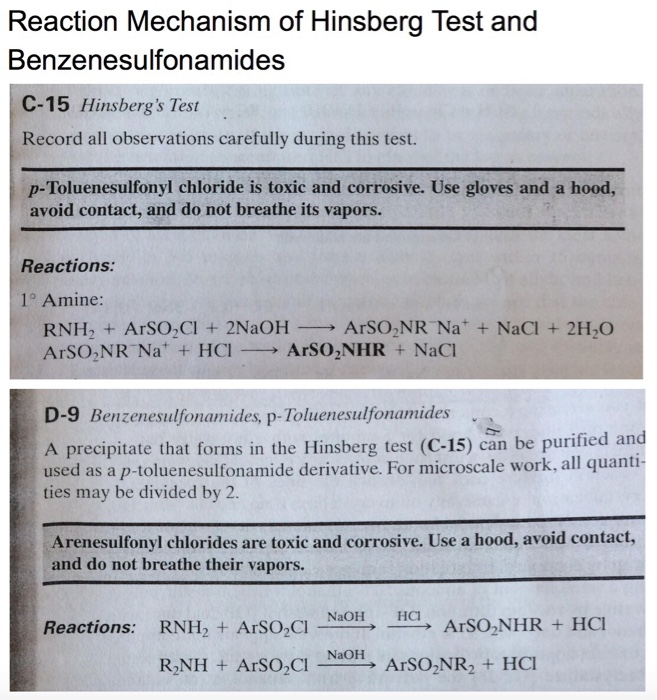 Solved Reaction Mechanism of Hinsberg Test and | Chegg.com