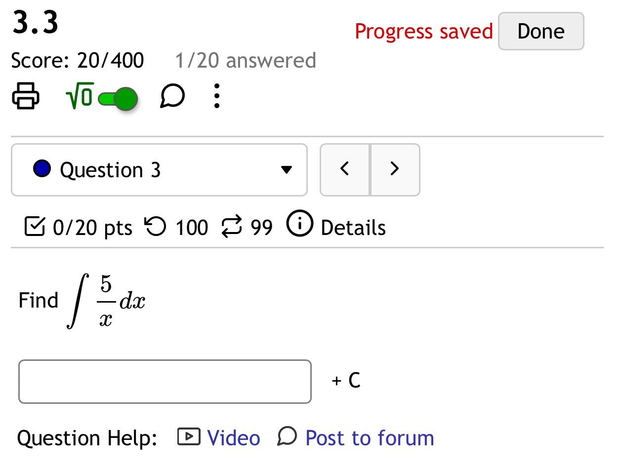 Solved 3.3Progress savedScore: 20/400 1/20 ﻿answered | Chegg.com