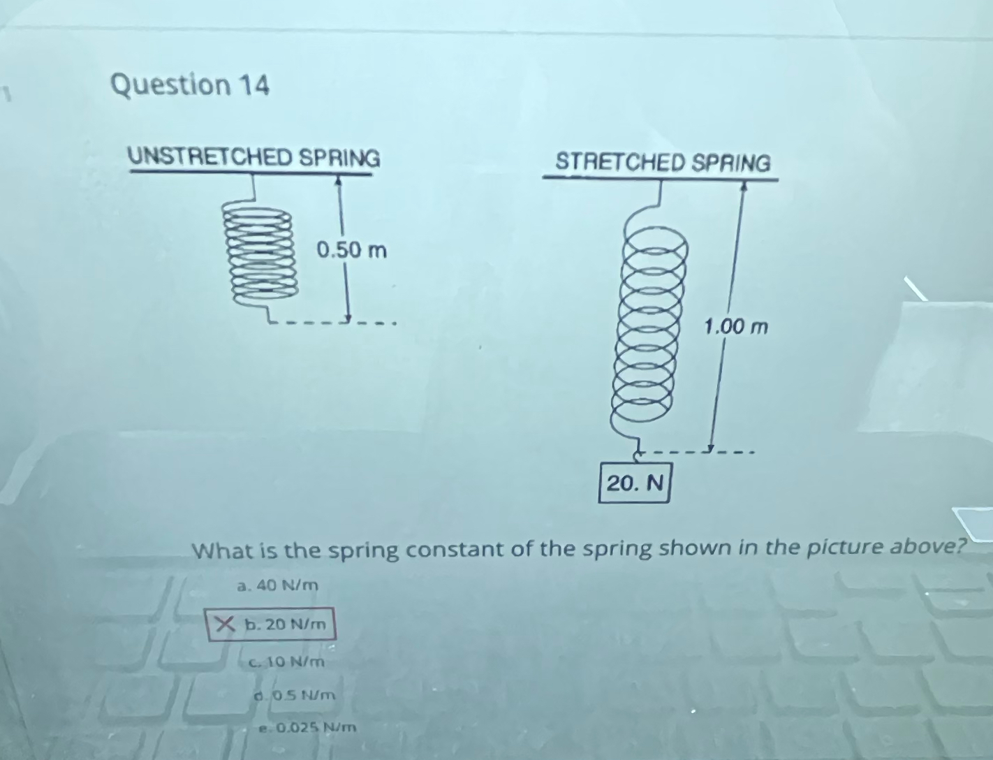 Solved Question 14What is the spring constant of the spring | Chegg.com