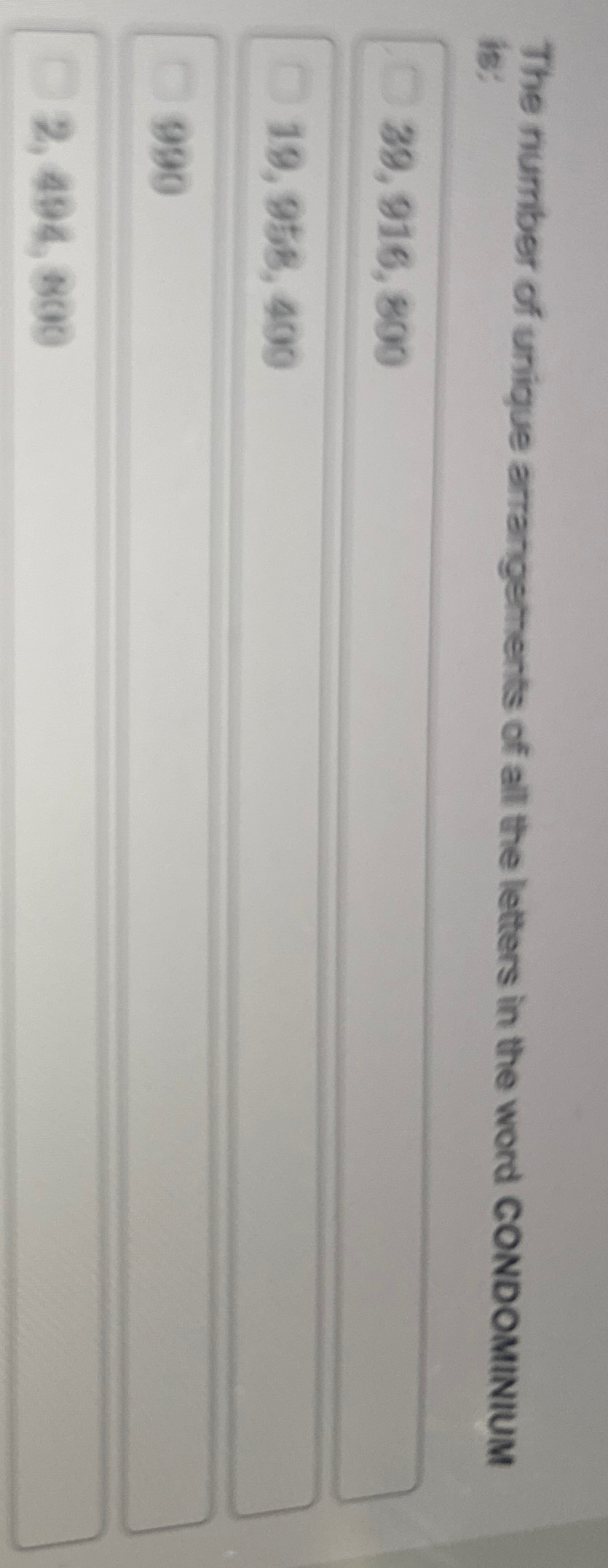 Solved The number of unique arrangements of all the letters | Chegg.com