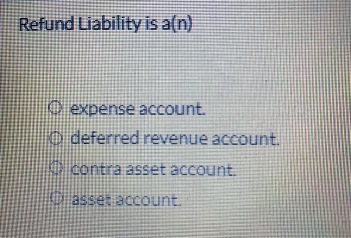 Solved Refund Liability is a(n) O expense account. O | Chegg.com