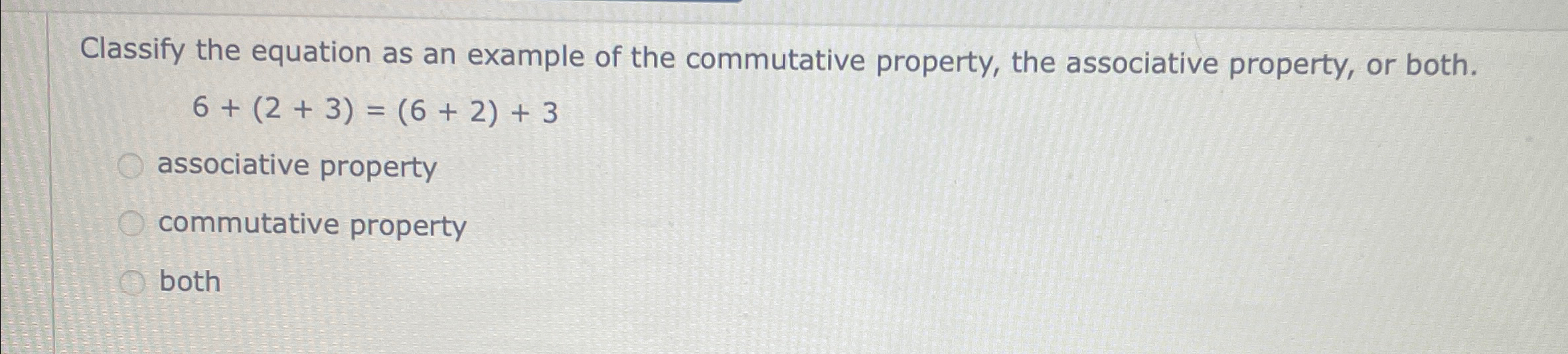 Solved Classify the equation as an example of the | Chegg.com