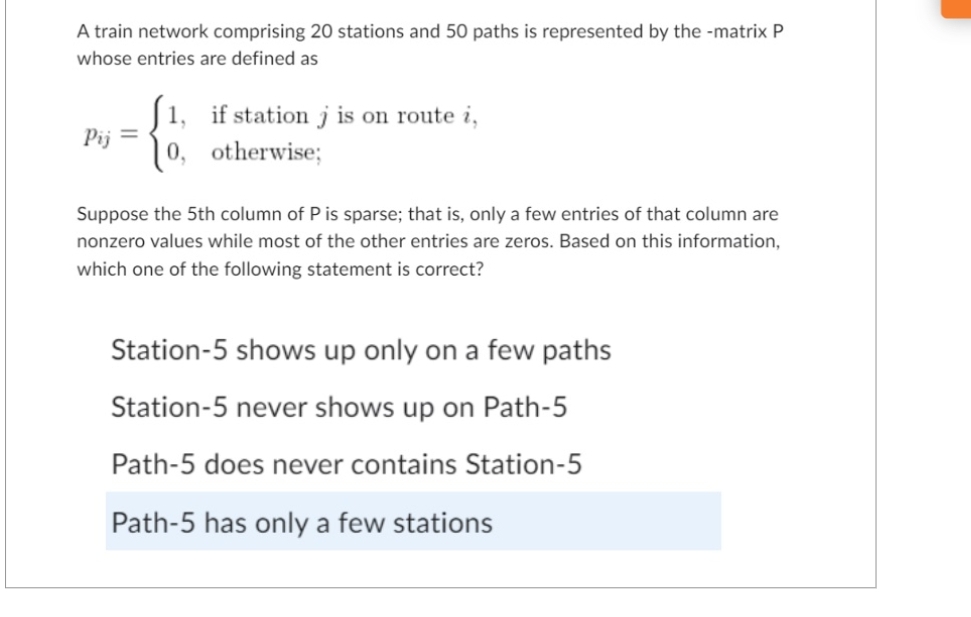 Solved A train network comprising 20 ﻿stations and 50 ﻿paths | Chegg.com