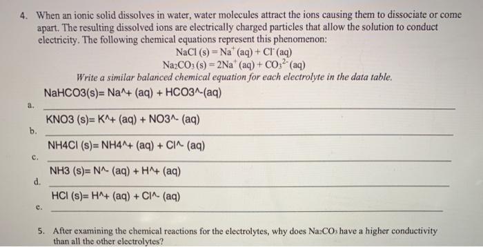 Solved 4. When an ionic solid dissolves in water, water | Chegg.com