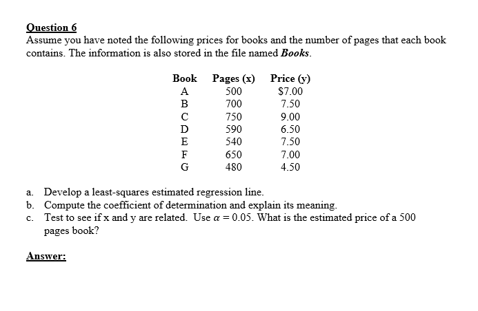 Solved \begin{tabular}{ccc} Book & Pages (x) & Price (y) \\ | Chegg.com