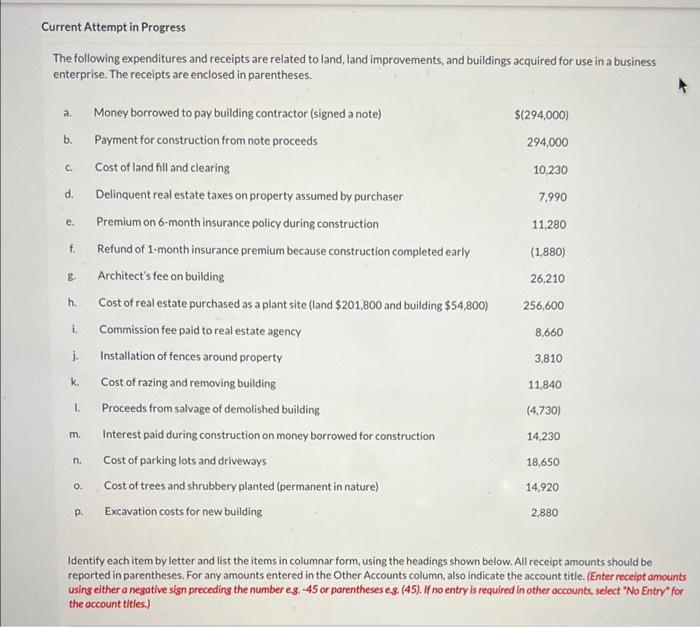 Solved a business Identify each item by letter and list the | Chegg.com